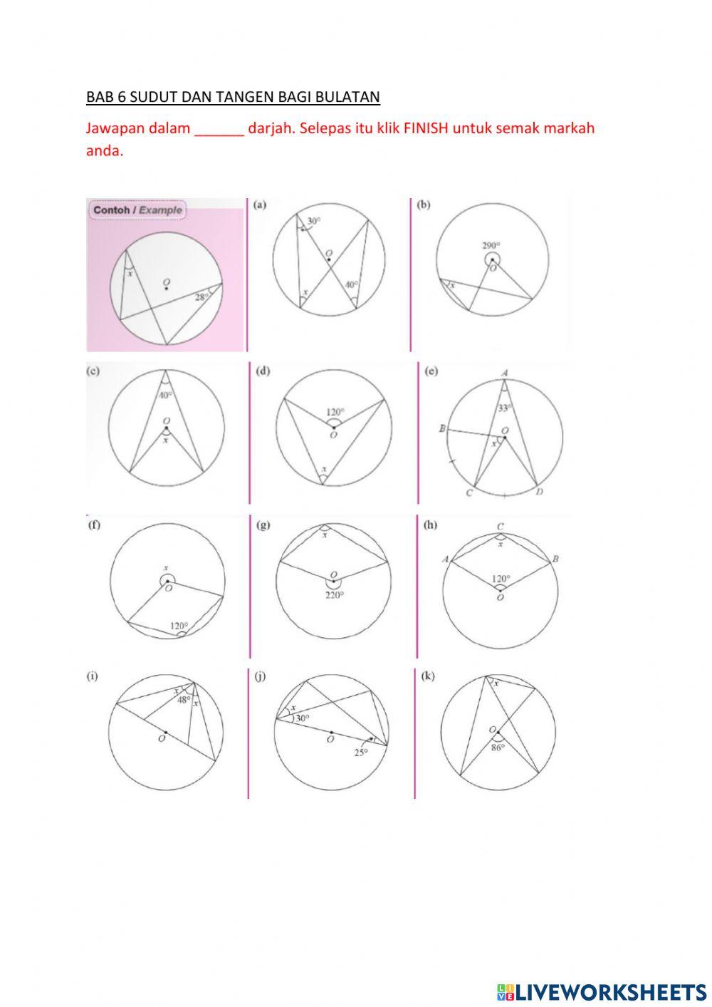 Bab 6 sudut dan tangen dalam bulatan interactive worksheet | Live ...