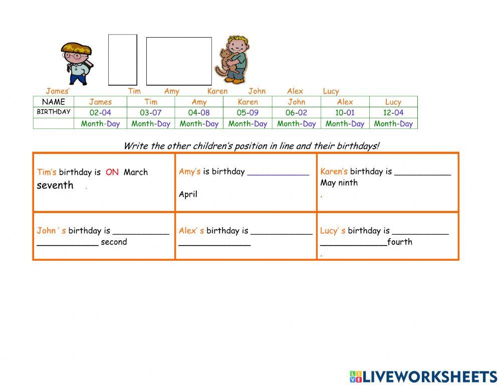 DATES AND MONTH: IN- ON online exercise for | Live Worksheets