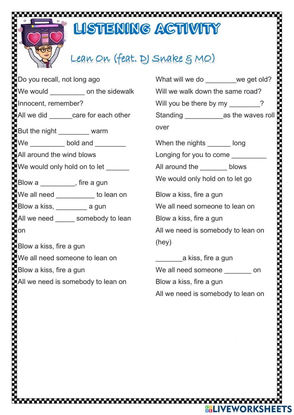 Lean On - Liste… | Free Interactive Worksheets | 1294939