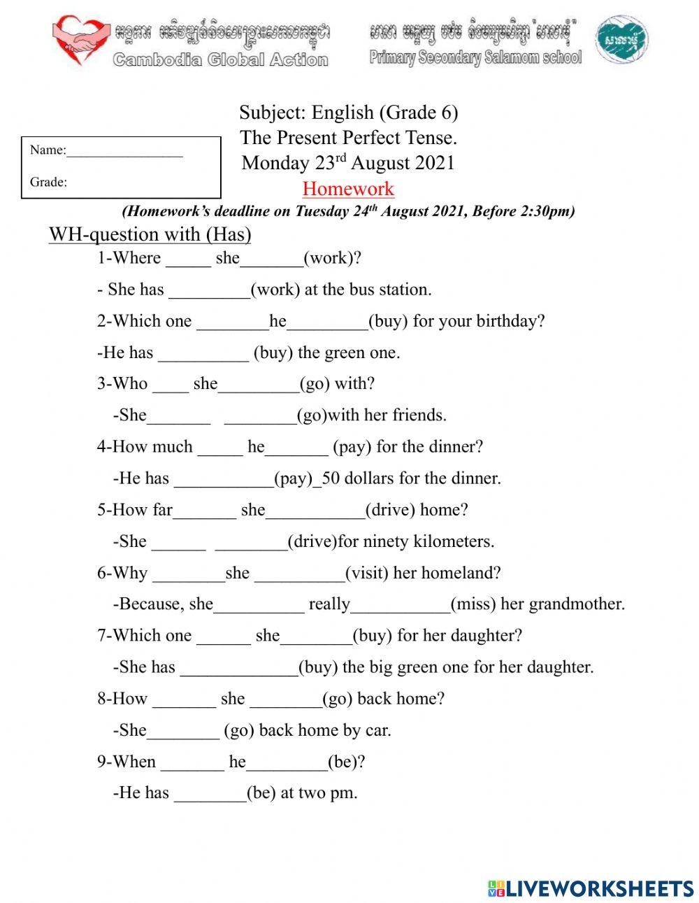 Wh-Question with (Has). worksheet | Live Worksheets
