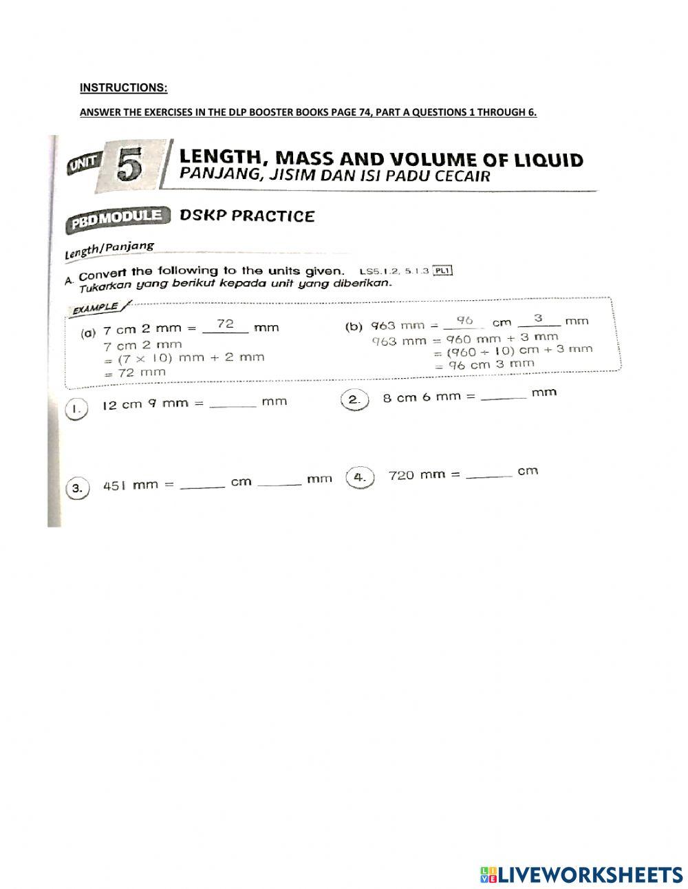 Measurement online exercise for year 4 | Live Worksheets