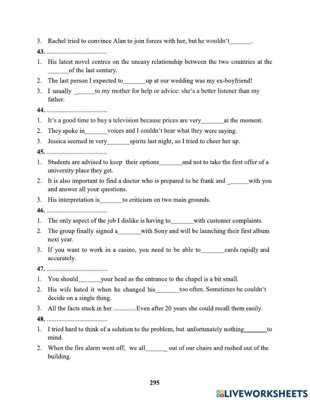Fill in the blank free worksheet | Live Worksheets