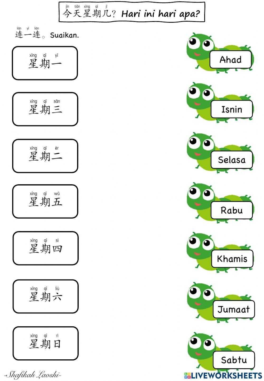 T2 今天星期几? Hari ini hari apa? worksheet | Live Worksheets