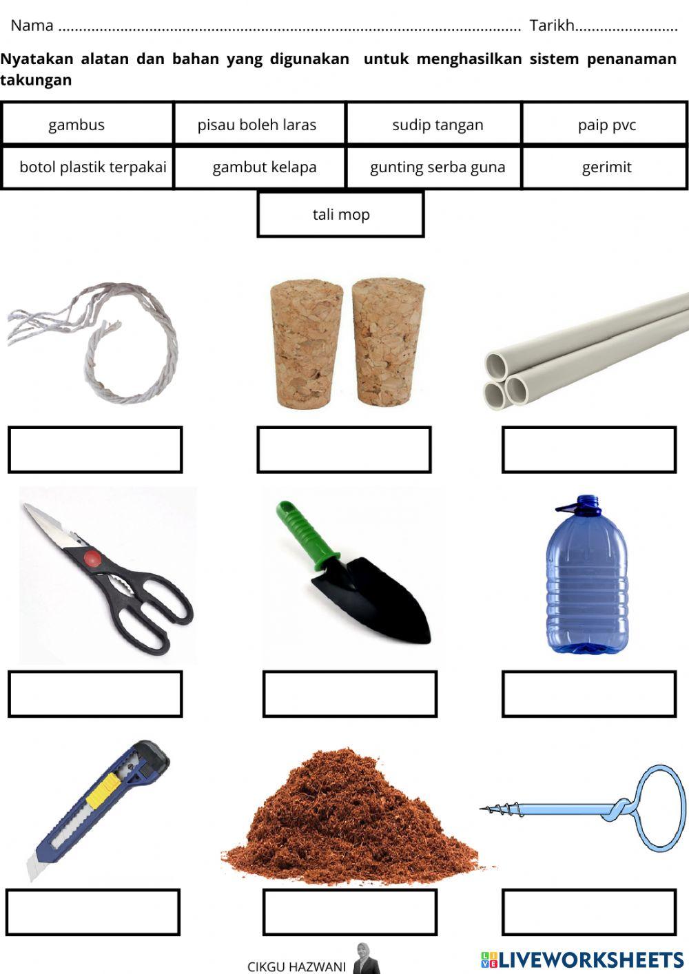 Alatan, bahan serta medium penanaman sistem takungan worksheet | Live ...