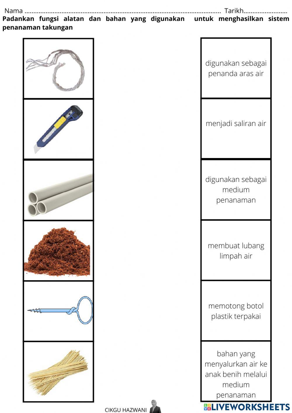 Alatan, bahan serta medium penanaman sistem takungan worksheet | Live ...