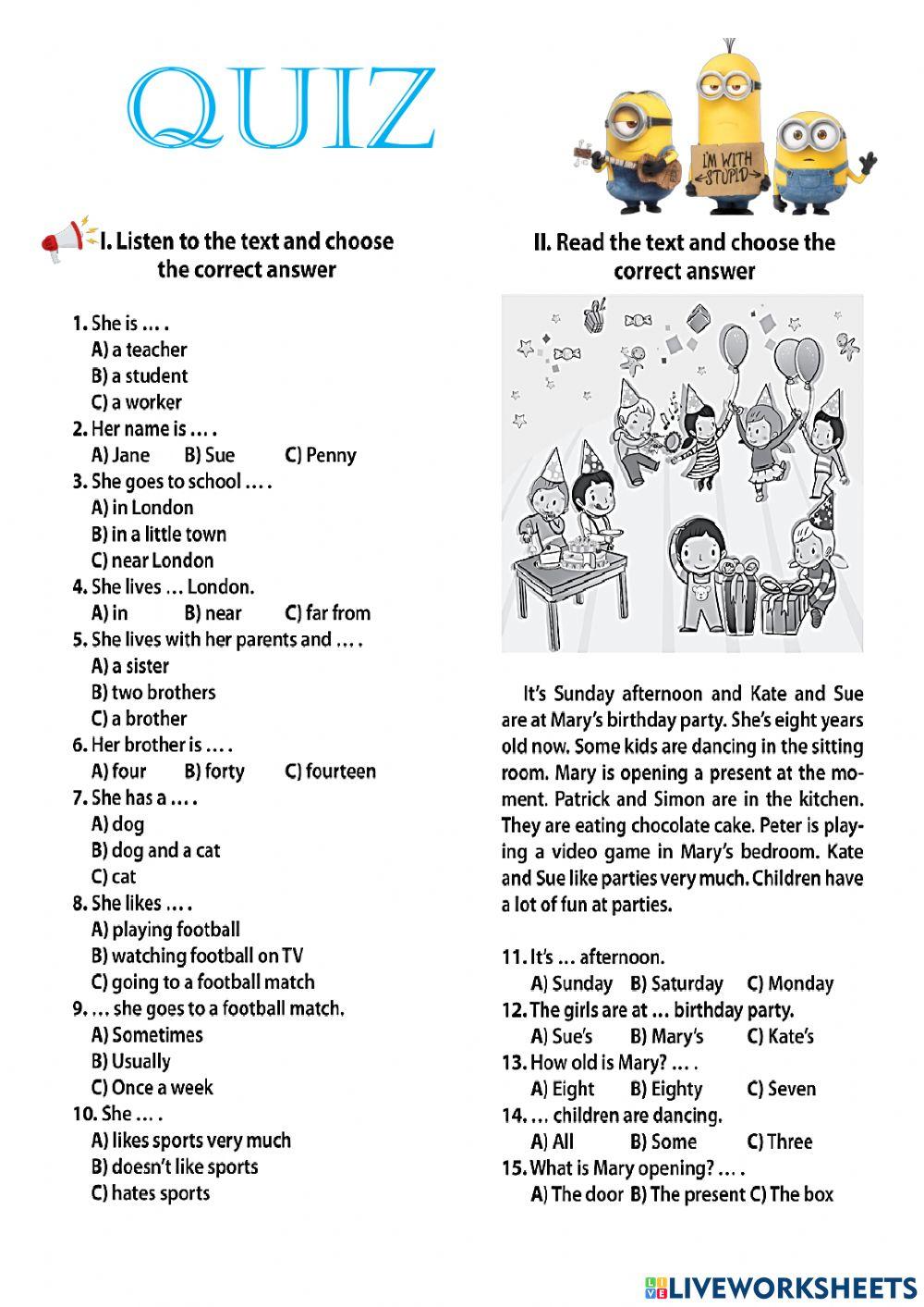 Quiz online exercise for grade 2-3 | Live Worksheets