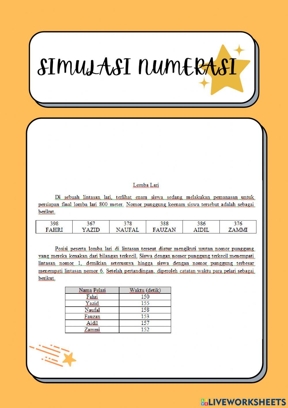 Latihan numerasi interactive worksheet | Live Worksheets