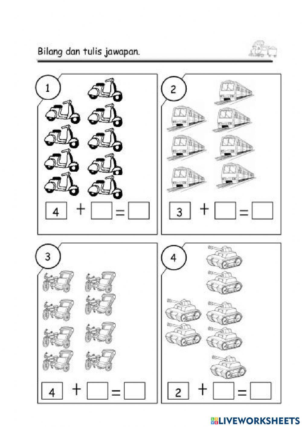 Operasi tambah online exercise for pree school | Live Worksheets