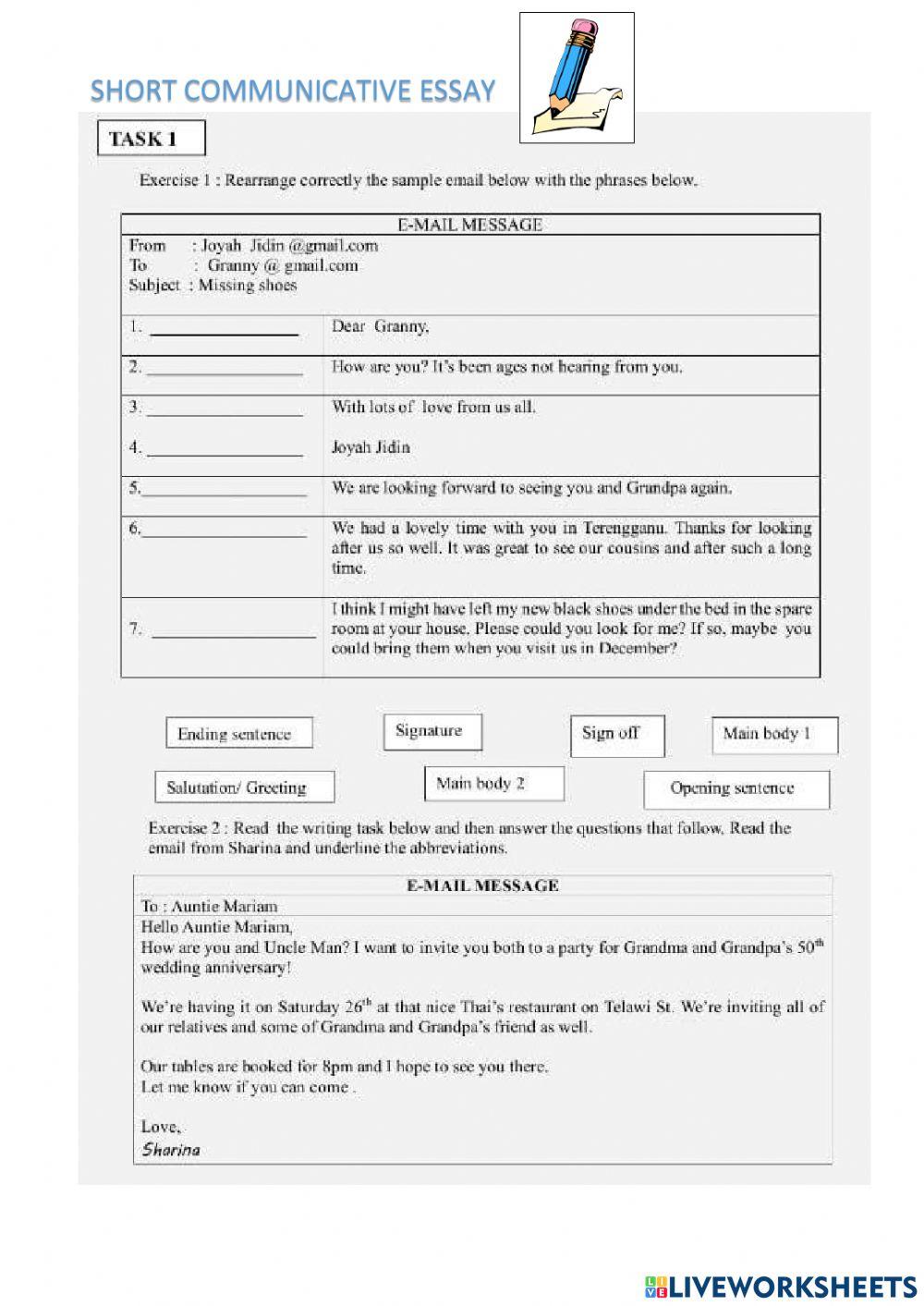 Short Communicative Essay interactive worksheet | Live Worksheets