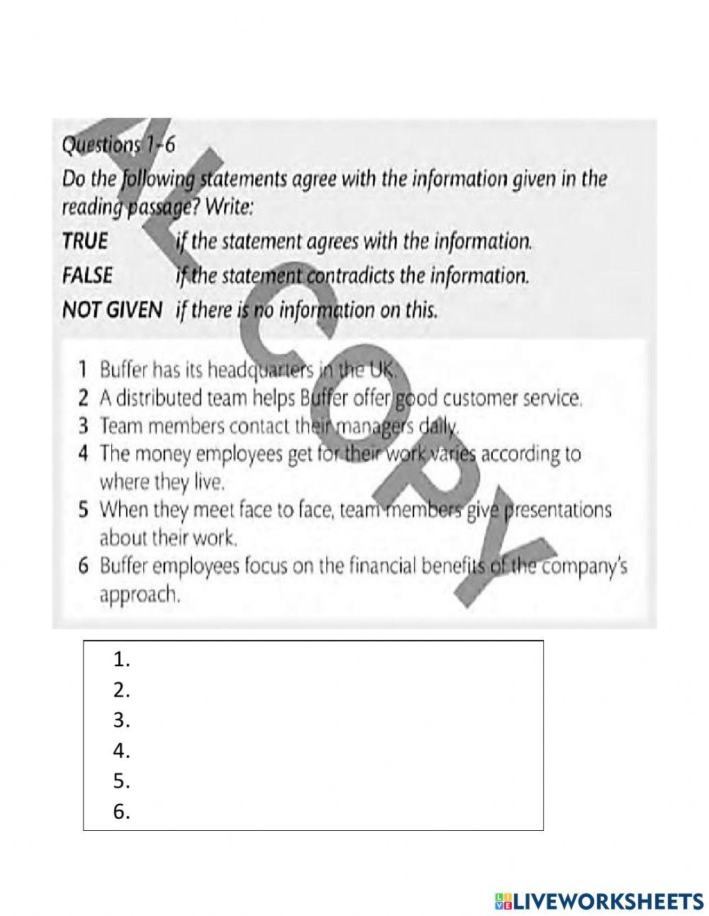 True-false-notgiven worksheet | Live Worksheets