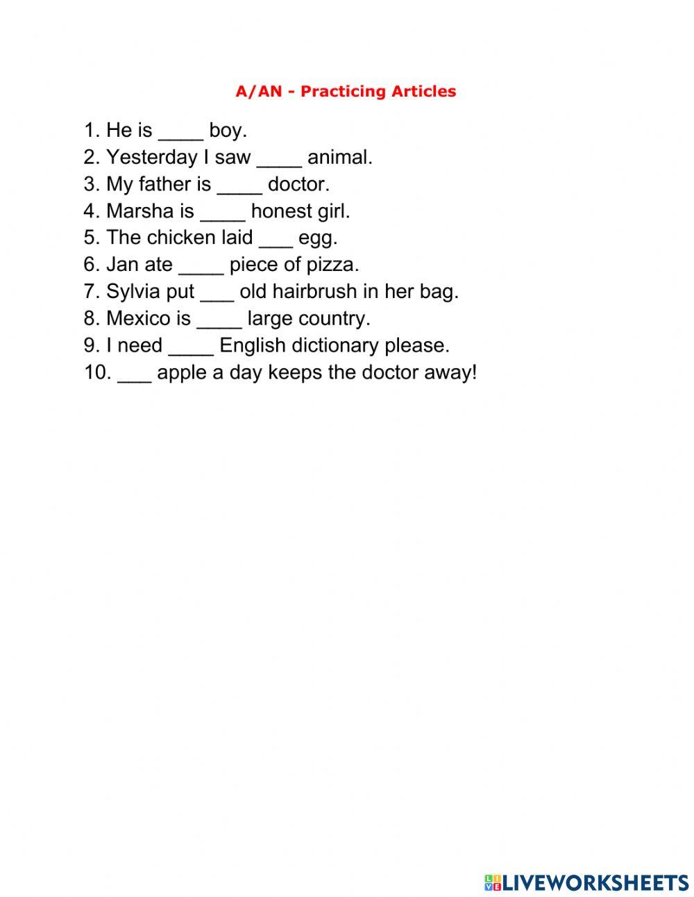 A-An Practice 1296135 | ali_saleh | Live Worksheets