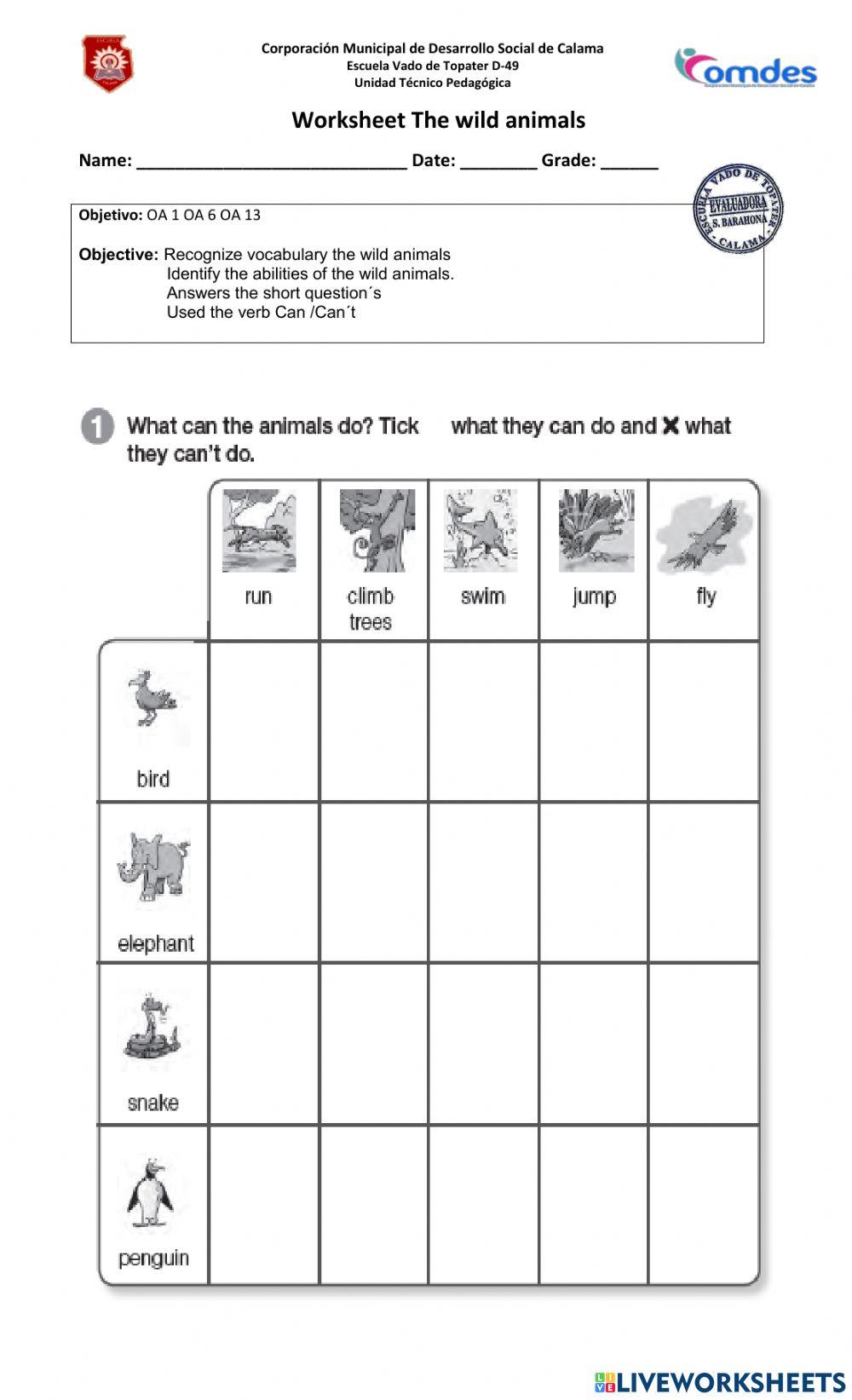 1297152 | The wild animals 2° grade | Melina Núñez