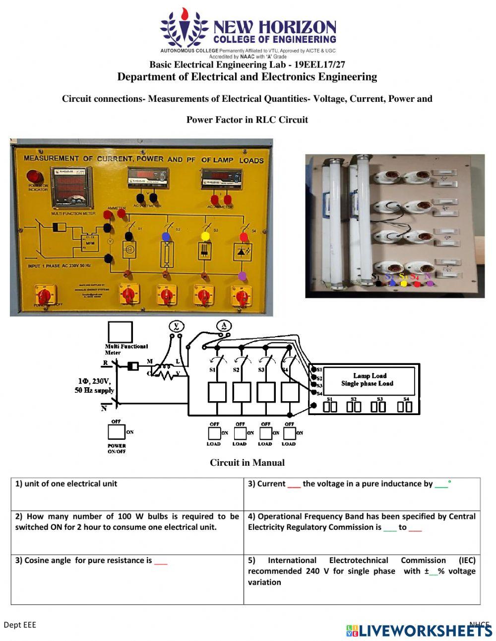 Circuit connections- Measurements of Electrical Quantities- Voltage, Current, Power and Power ...