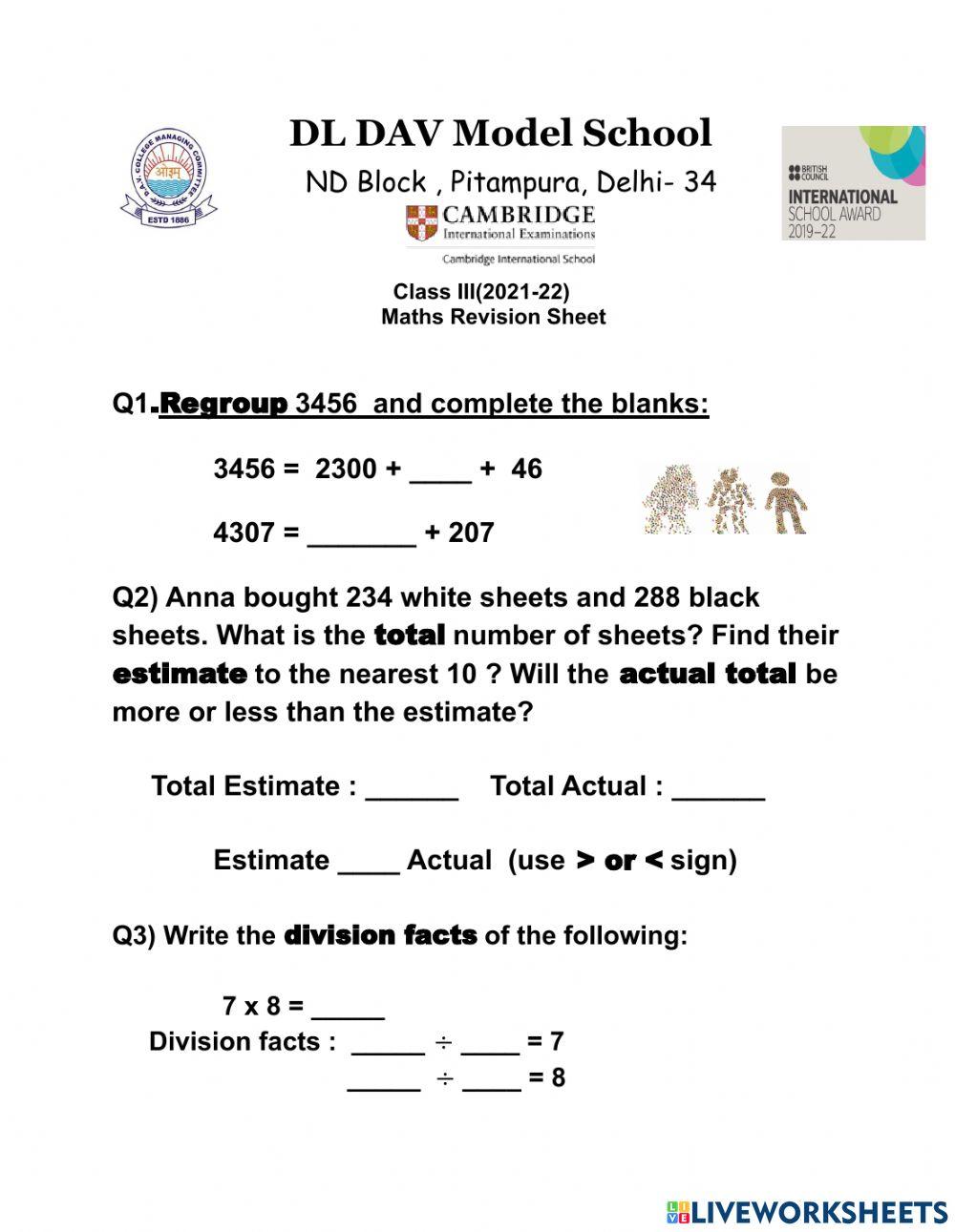 6690804 | Maths worksheet Class 3 | Bharti kaul