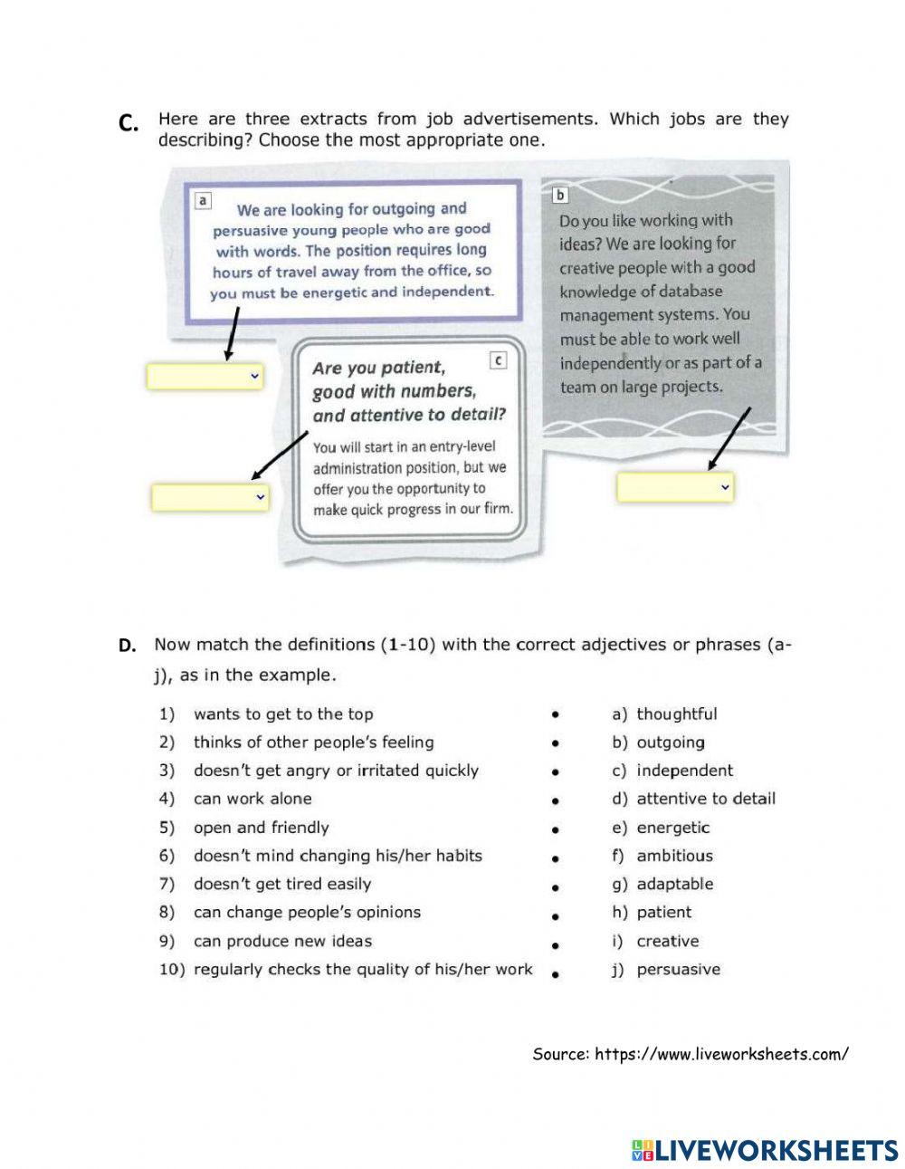 JOB ADVERTISEMENT 2 online exercise for | Live Worksheets