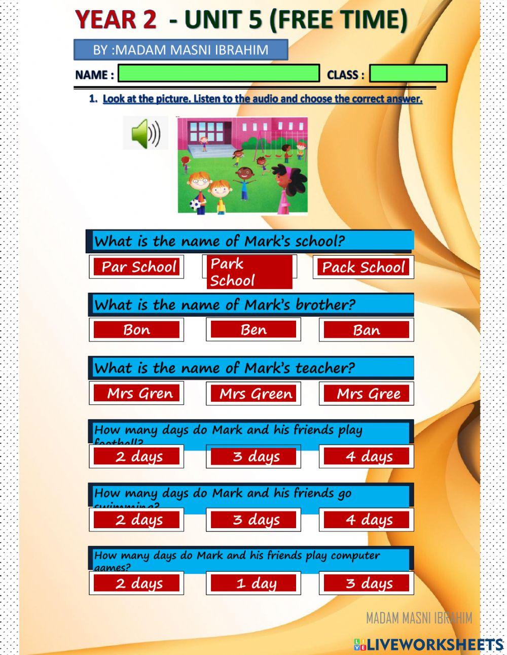 Free time online exercise for 3 | Live Worksheets