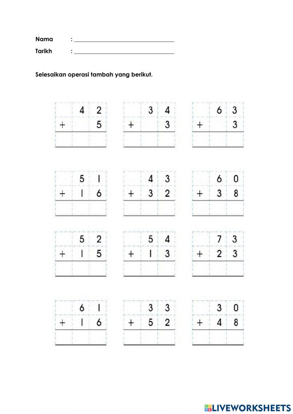 1297645 | Operasi tambah | RAFIAH | LiveWorksheets
