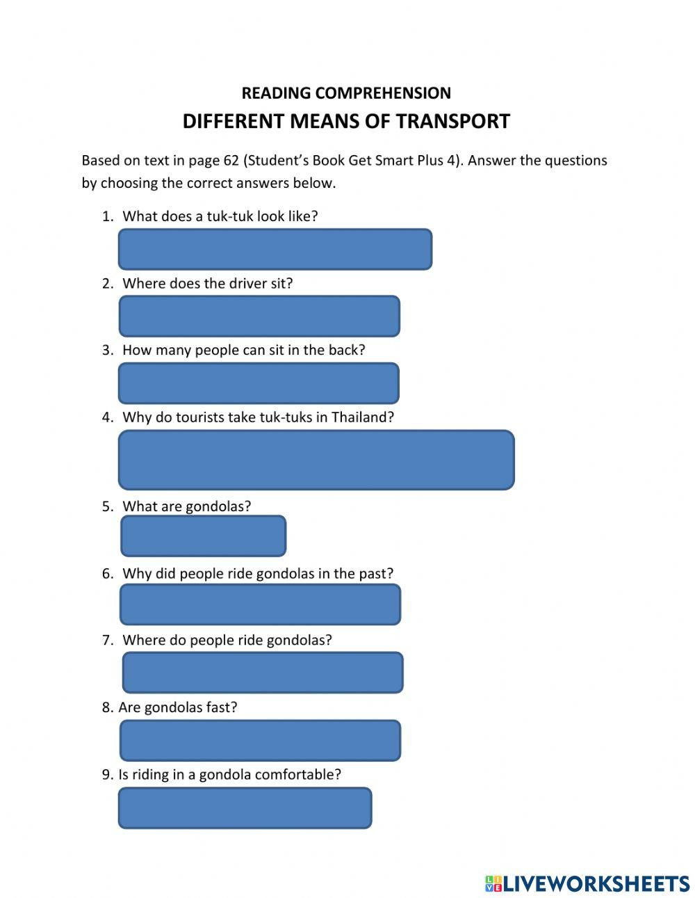 Different Means of Transport online worksheet | Live Worksheets