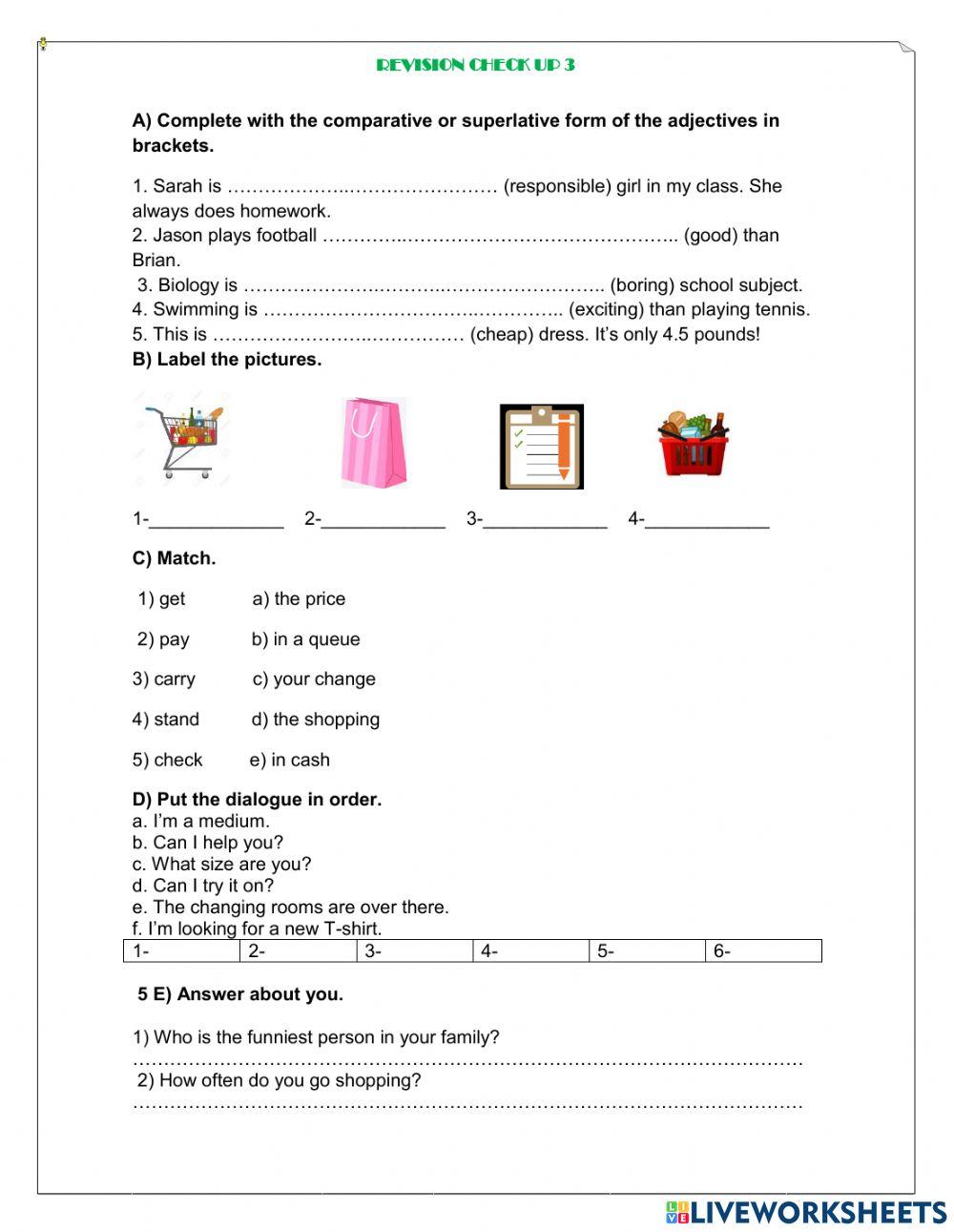 Revision online exercise for Grade 7 | Live Worksheets