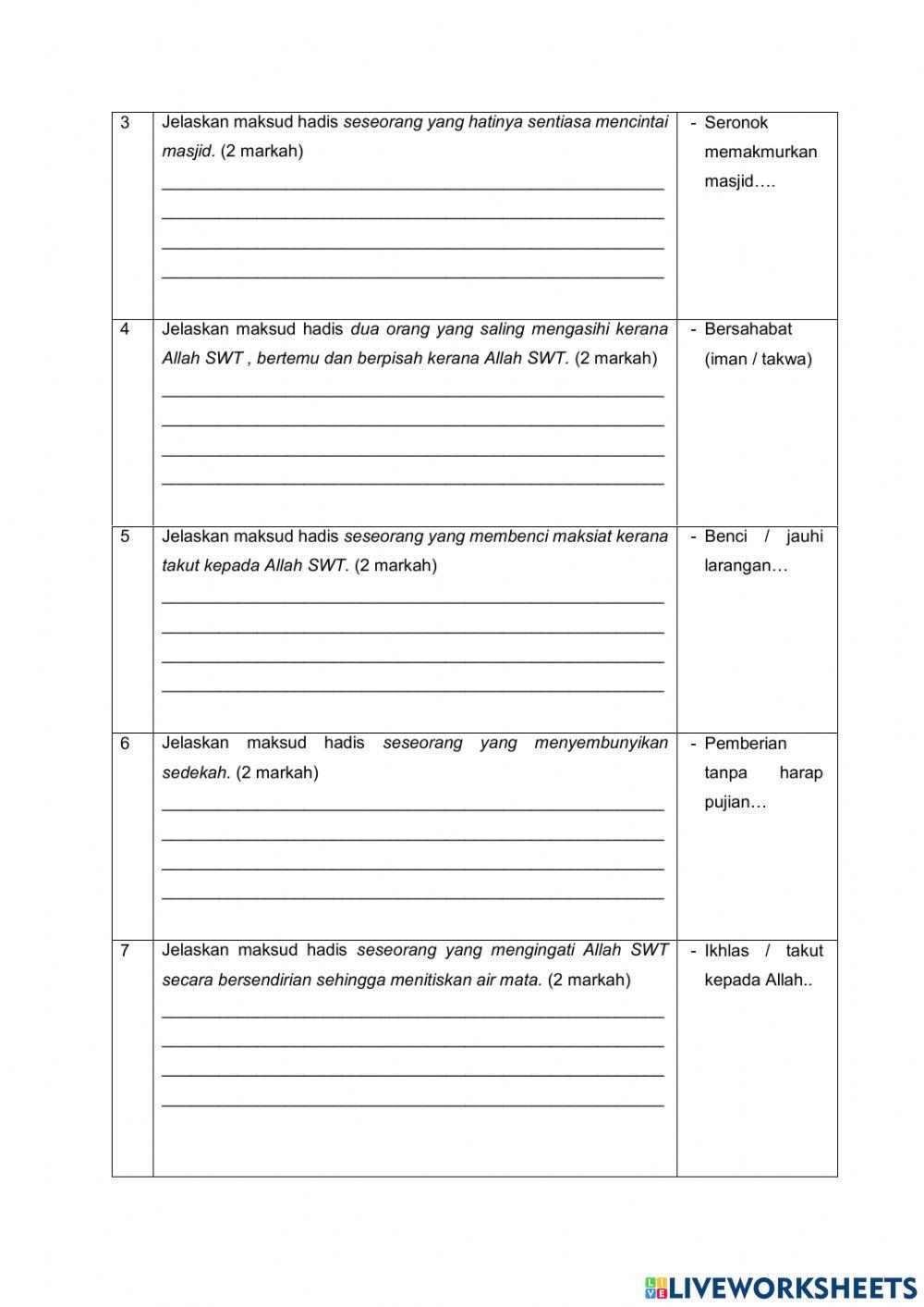 Hadis 7 worksheet | Live Worksheets