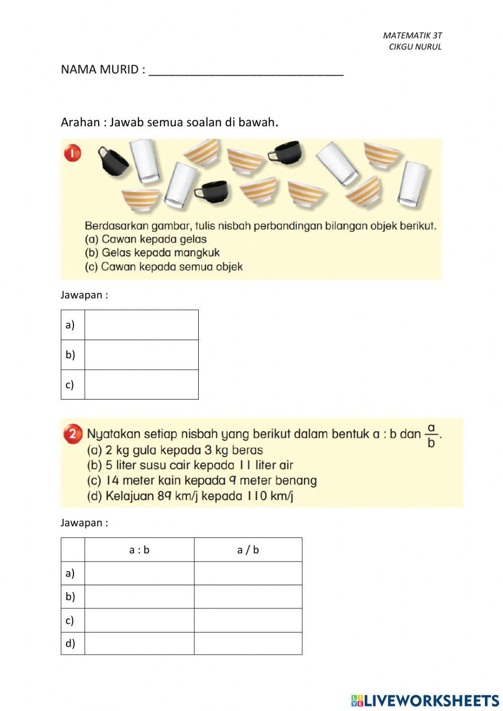Matematik online exercise for KSSMPK | Live Worksheets