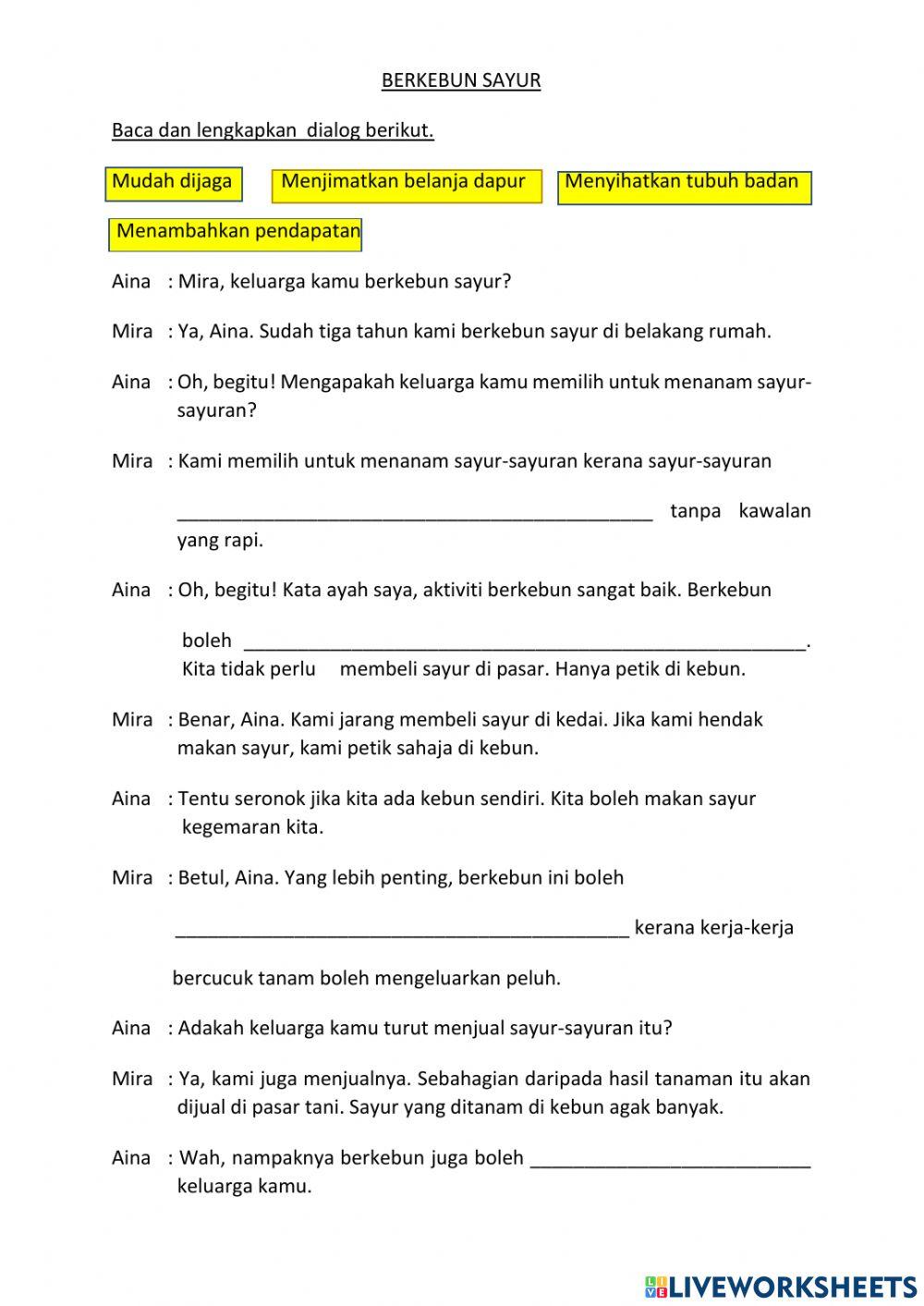 Berkebun sayur worksheet | Live Worksheets