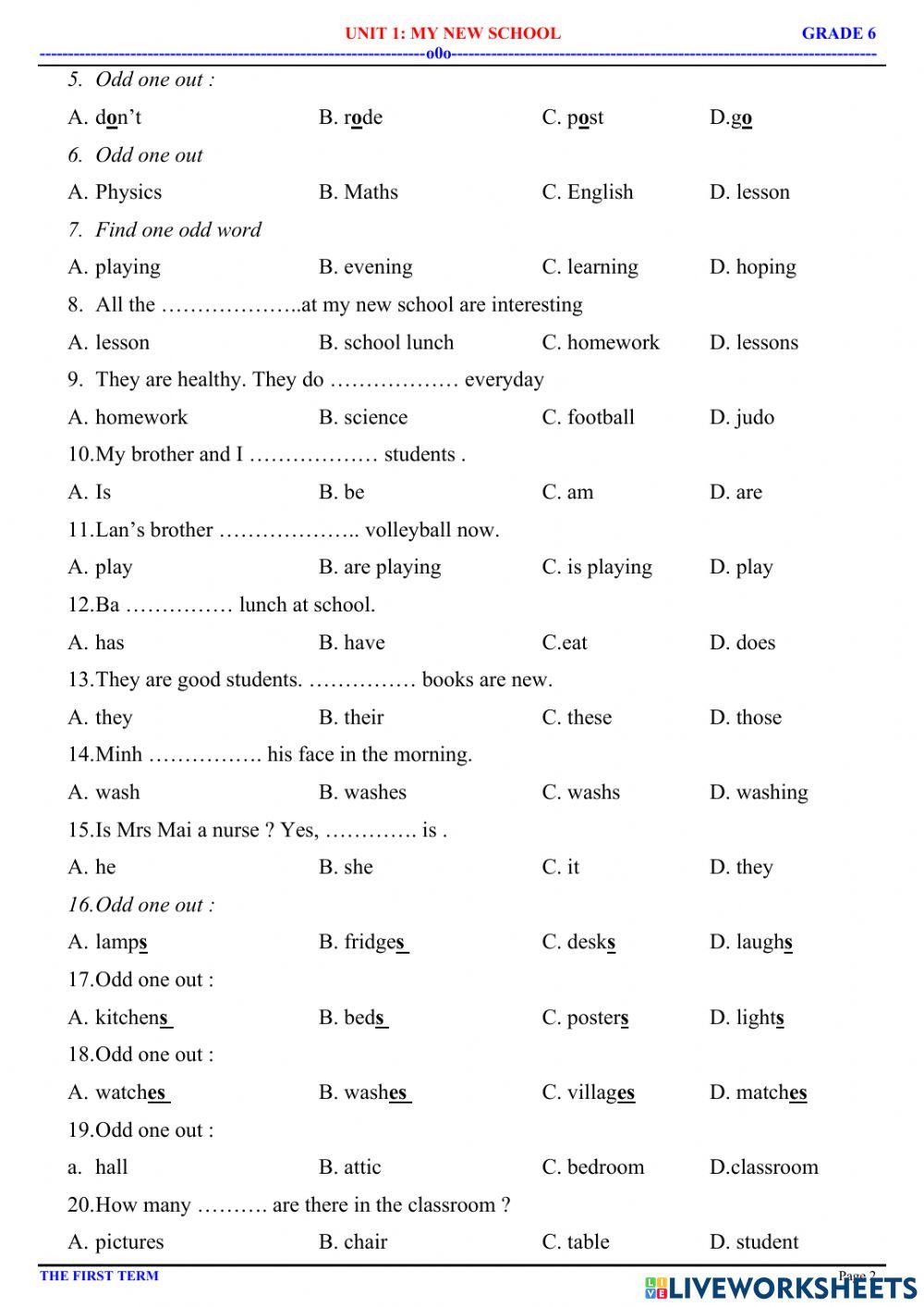 Unit 1.1 Grade 6 1298691 | Vu Thi Hoa | Live Worksheets