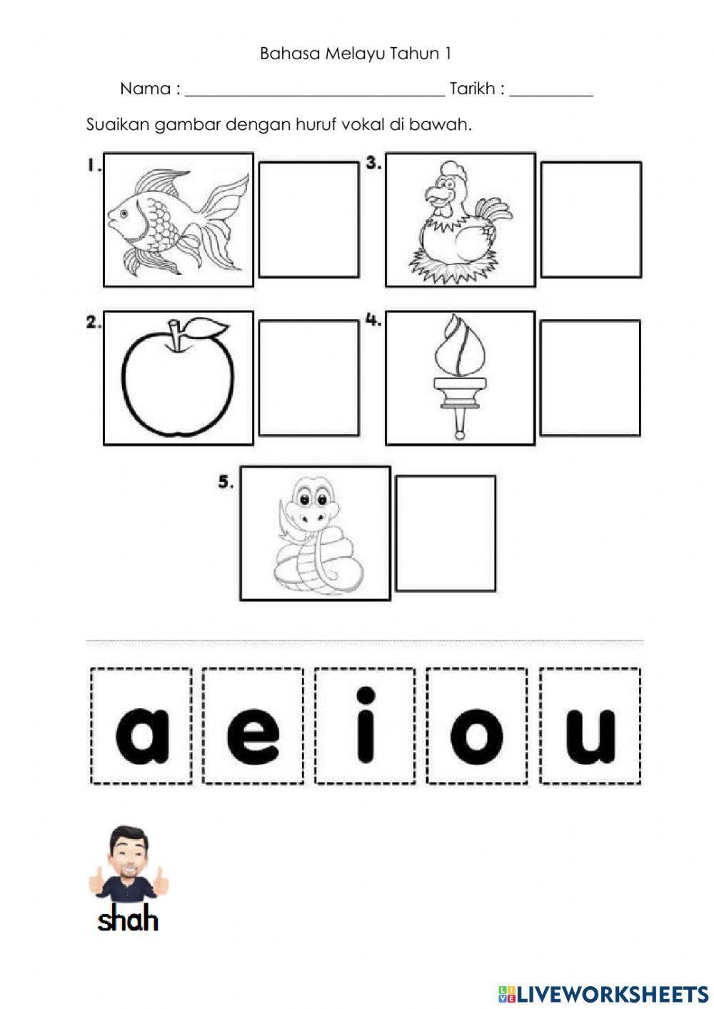 Suaikan huruf vokal 2 worksheet | Live Worksheets