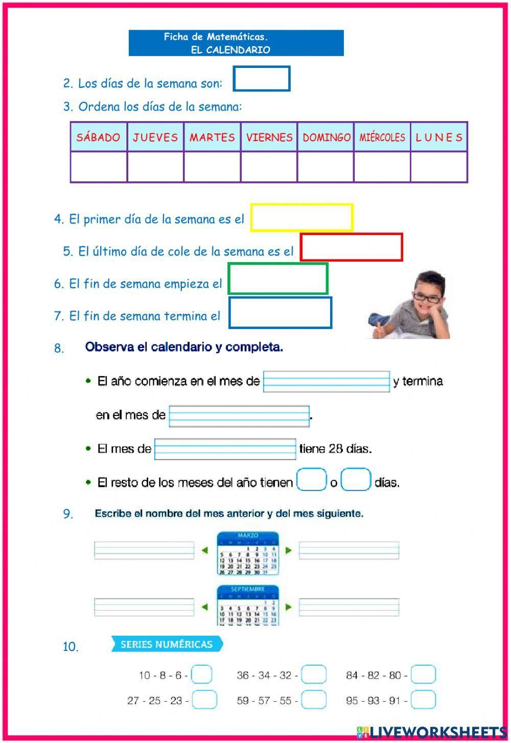 EL CALENDARIO online exercise for SEGUNDO DE PRIMARIA | Live Worksheets