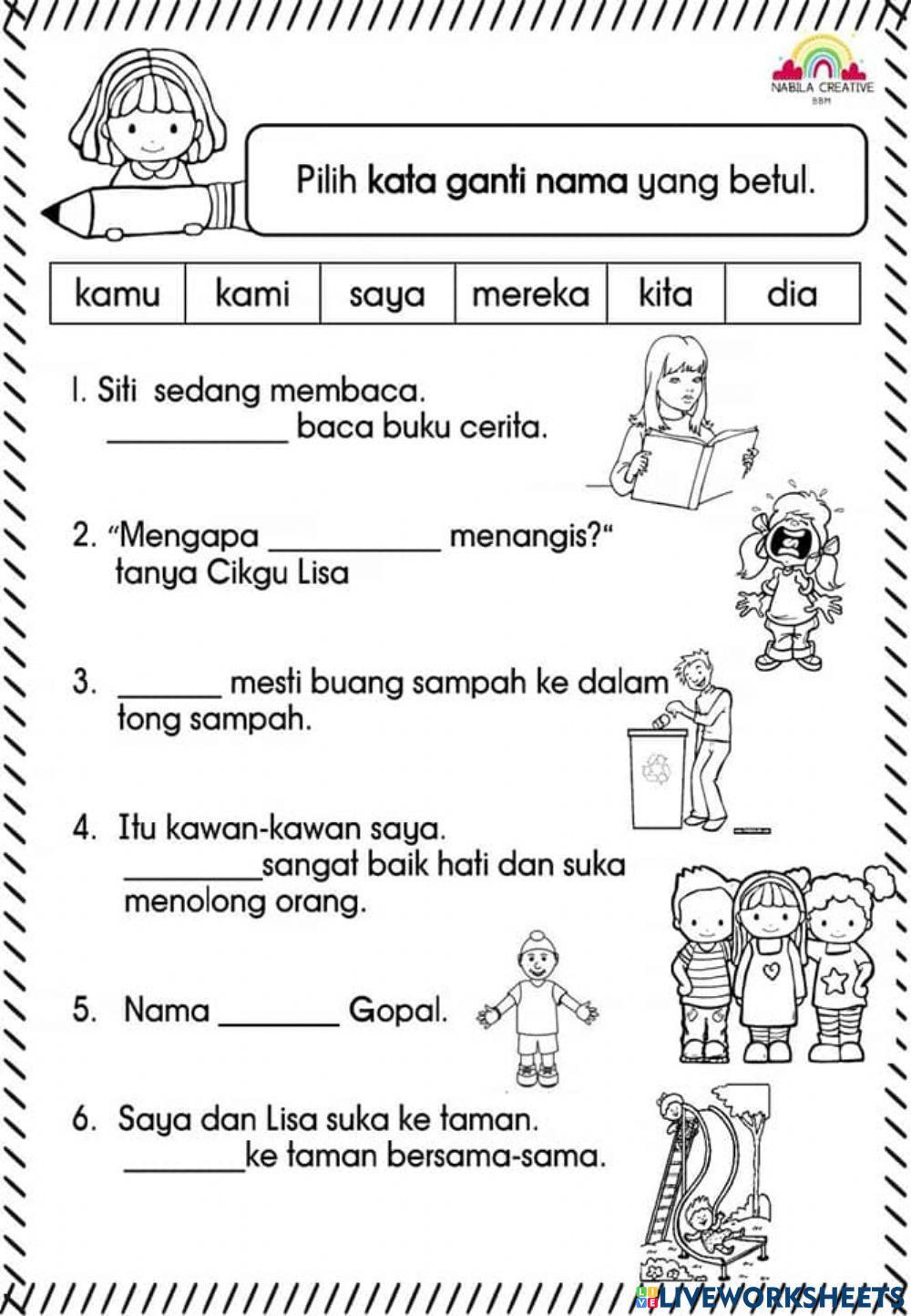 Kata nama am online pdf worksheet | Live Worksheets