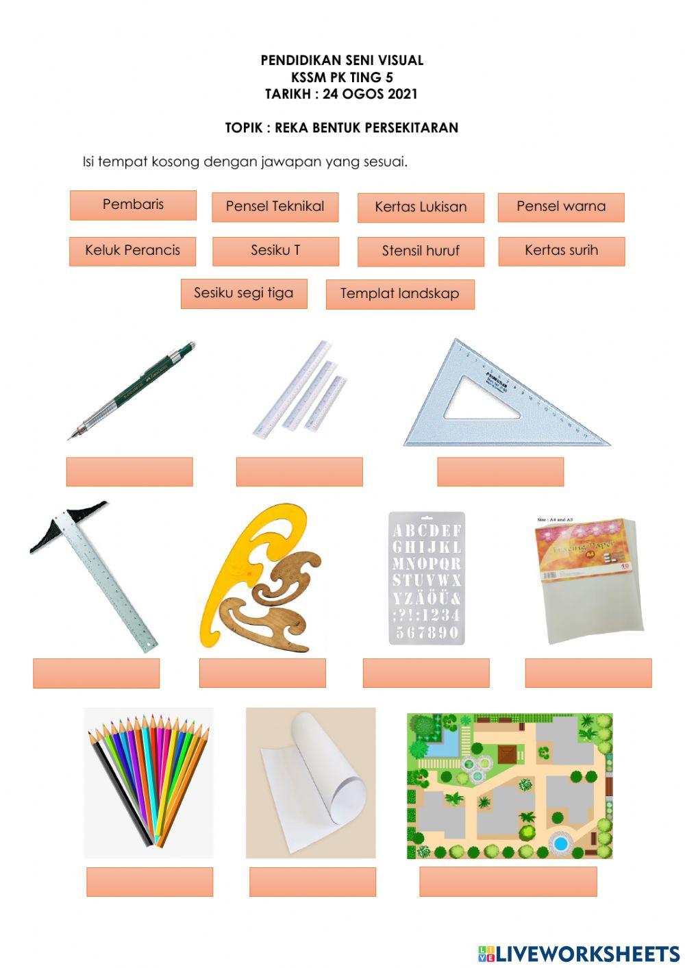 Alat dan Bahan Reka Bentu Landskap worksheet | Live Worksheets