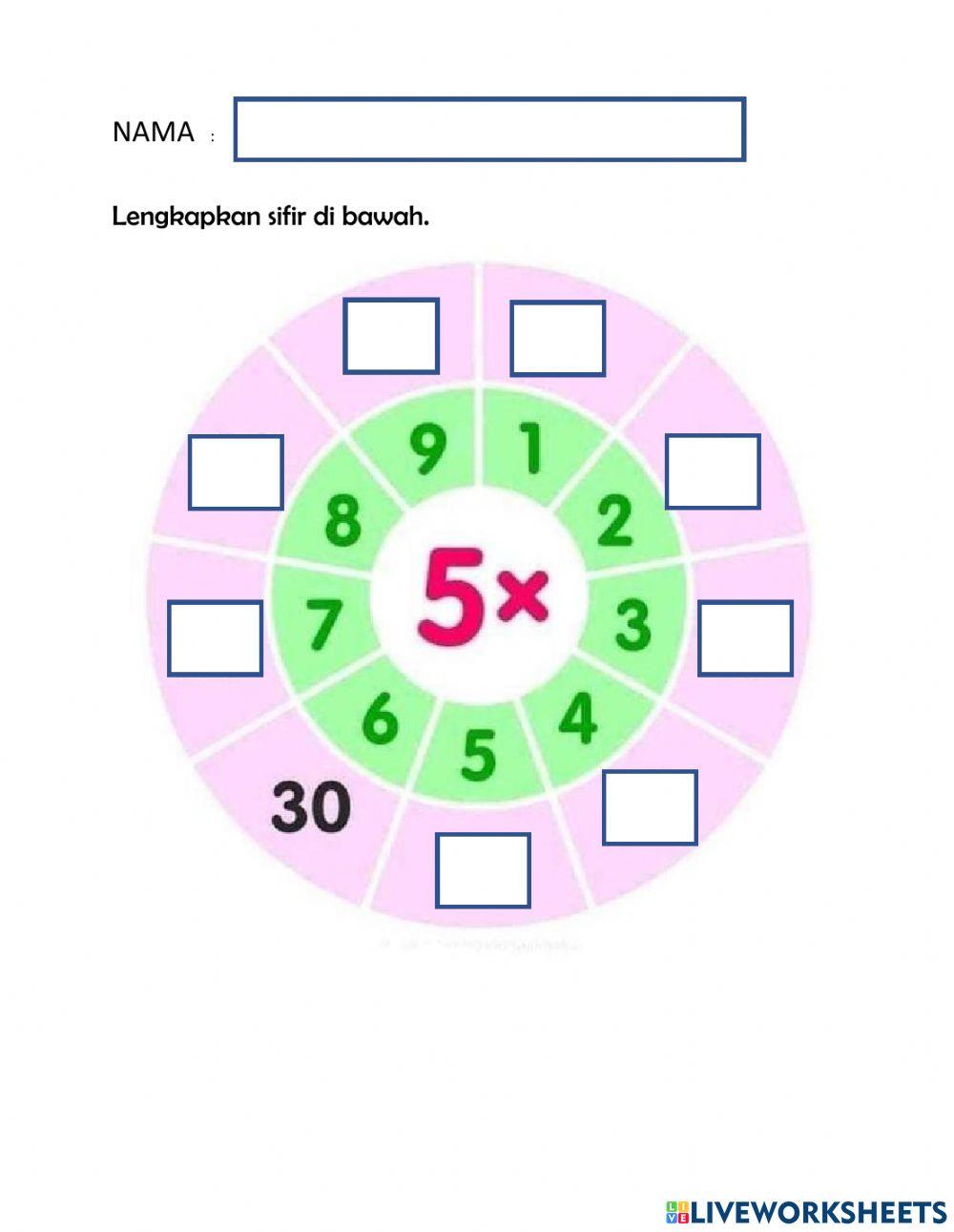 Sifir 5 interactive activity | Live Worksheets