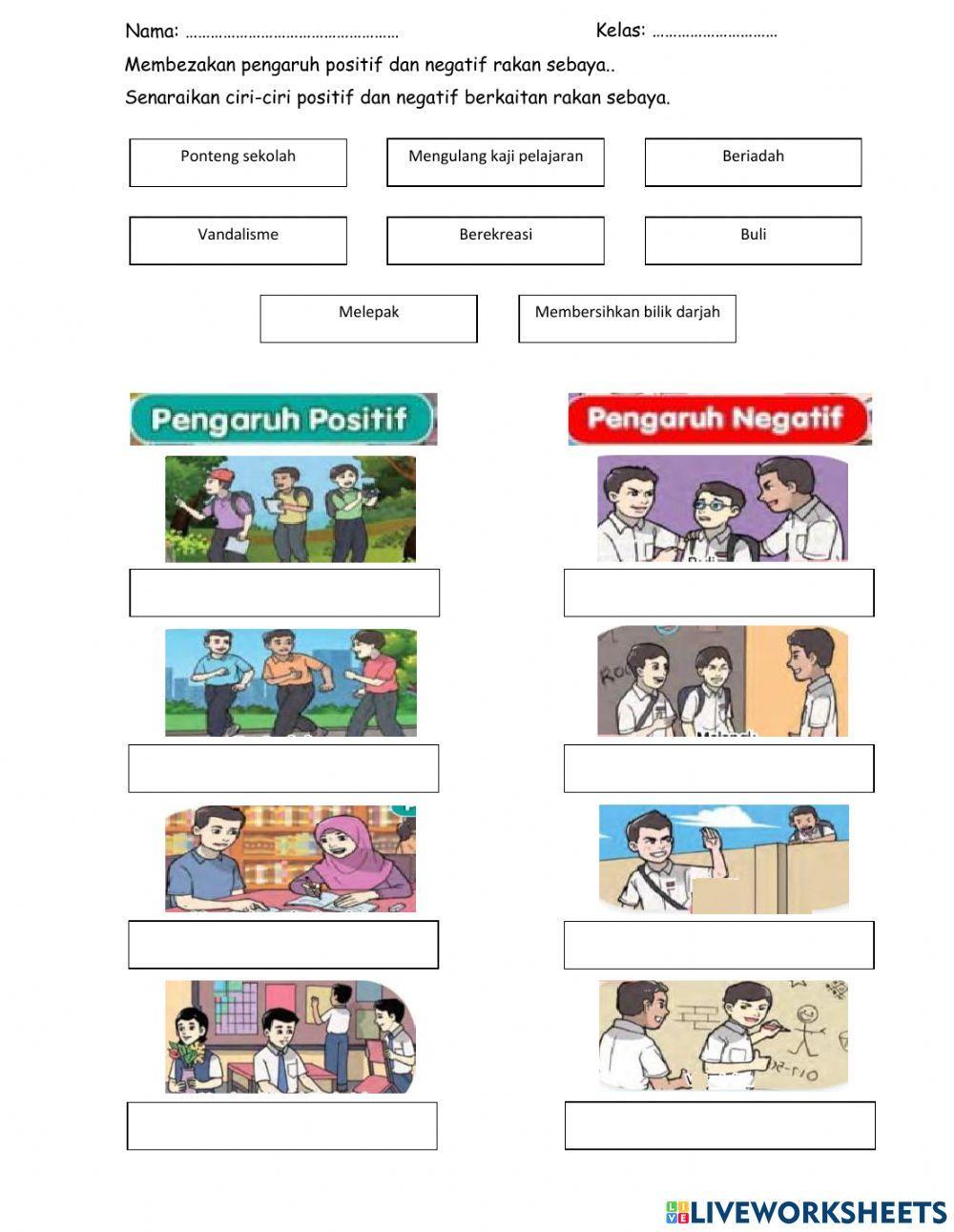Pengaruh Rakan Sebaya worksheet for Pendidikan Kesihatan | Live Worksheets