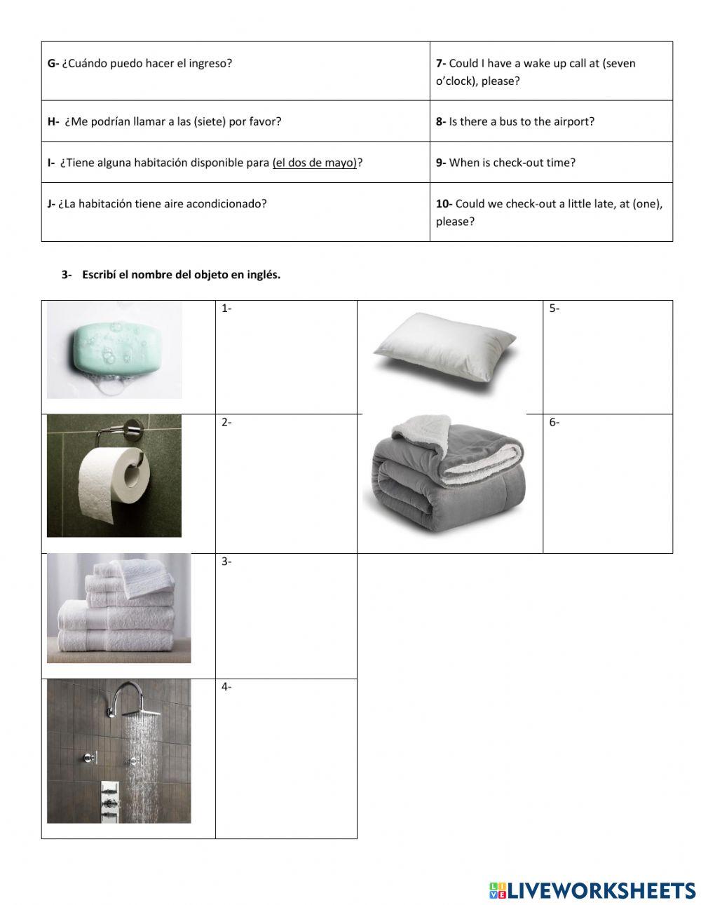 At the hotel online activity for 1ro | Live Worksheets