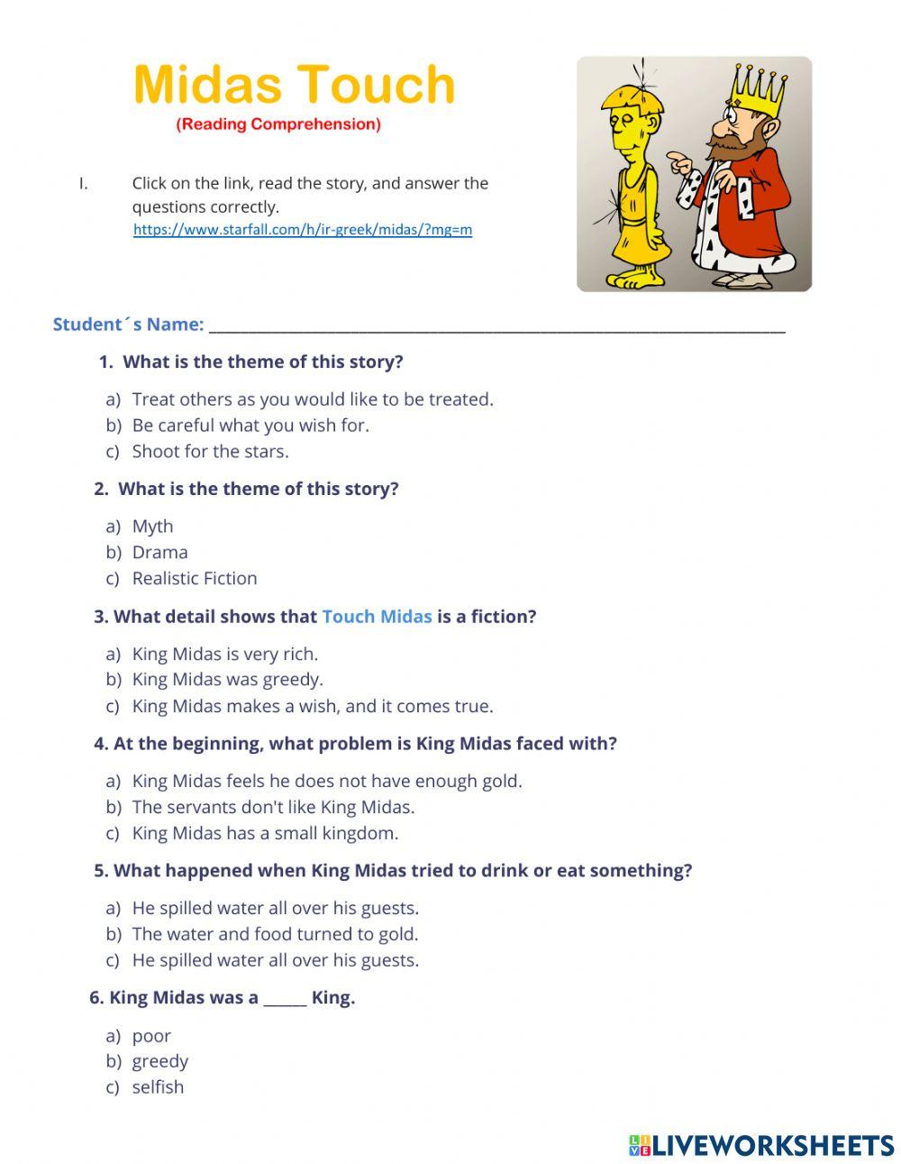 Midas Touch interactive worksheet | Live Worksheets
