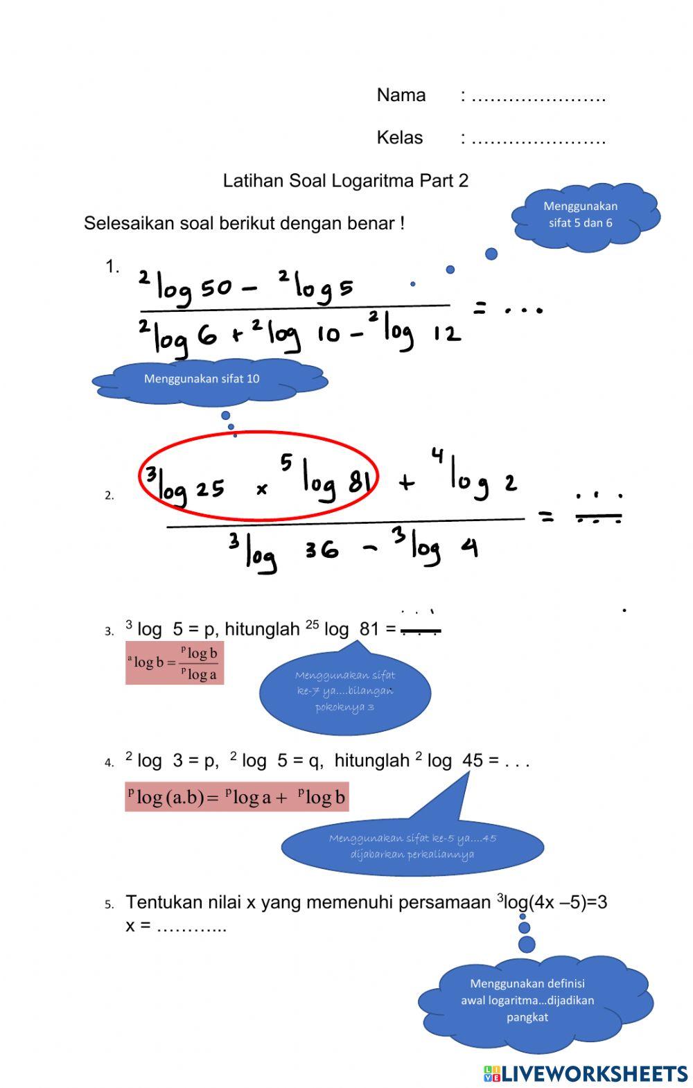 Logaritma-Part 2 worksheet | Live Worksheets