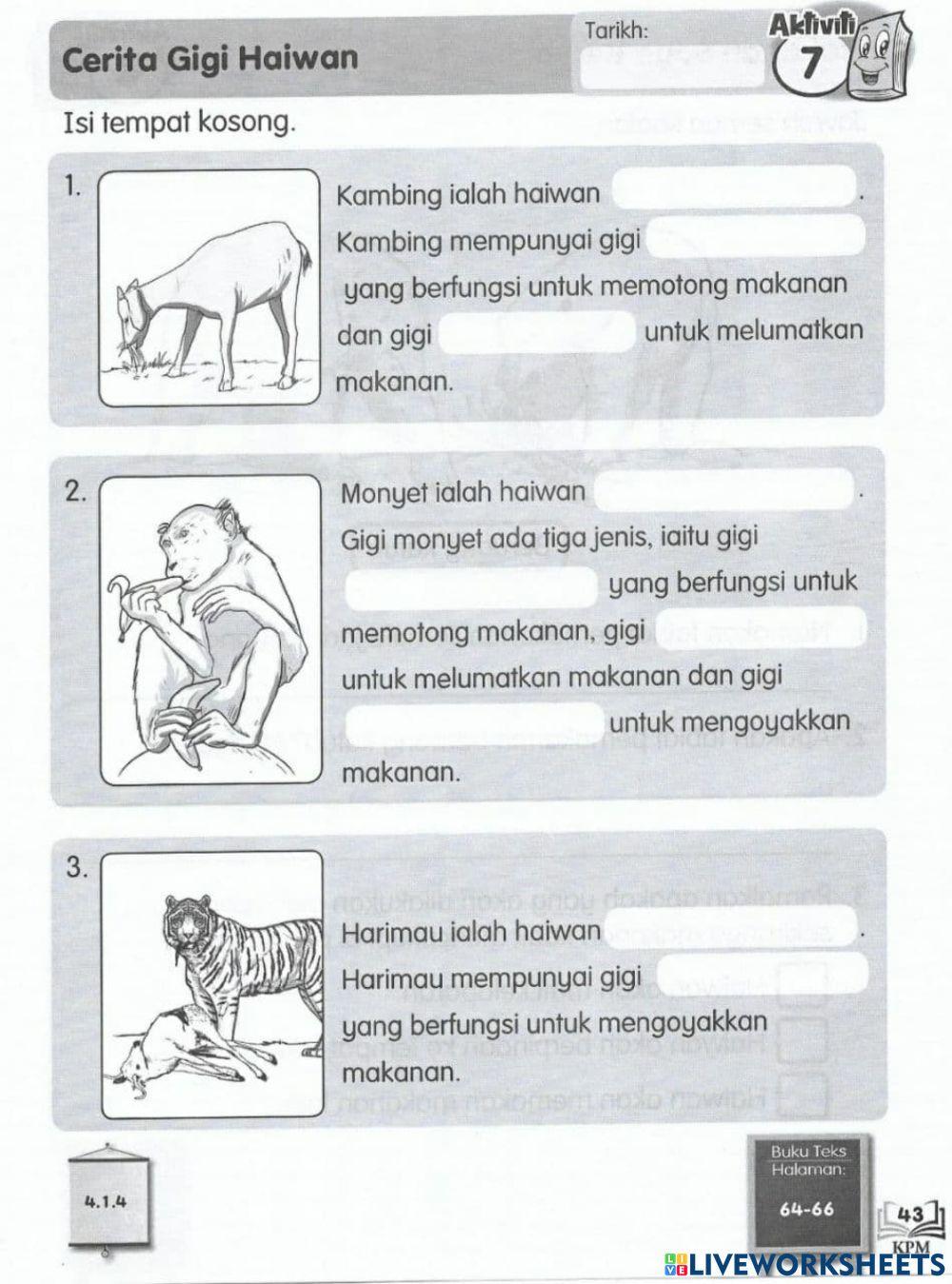 Haiwan online exercise for sekolah rendah | Live Worksheets