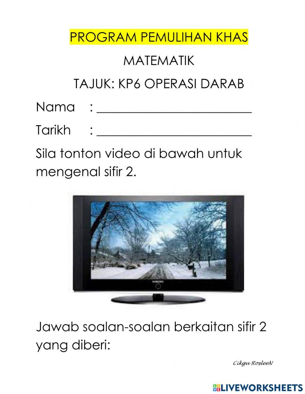 OPERASI DARAB: Sifir 2 worksheet | Live Worksheets