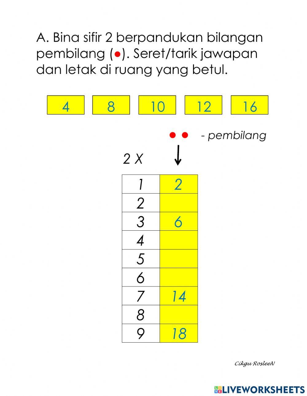 OPERASI DARAB: Sifir 2 worksheet | Live Worksheets