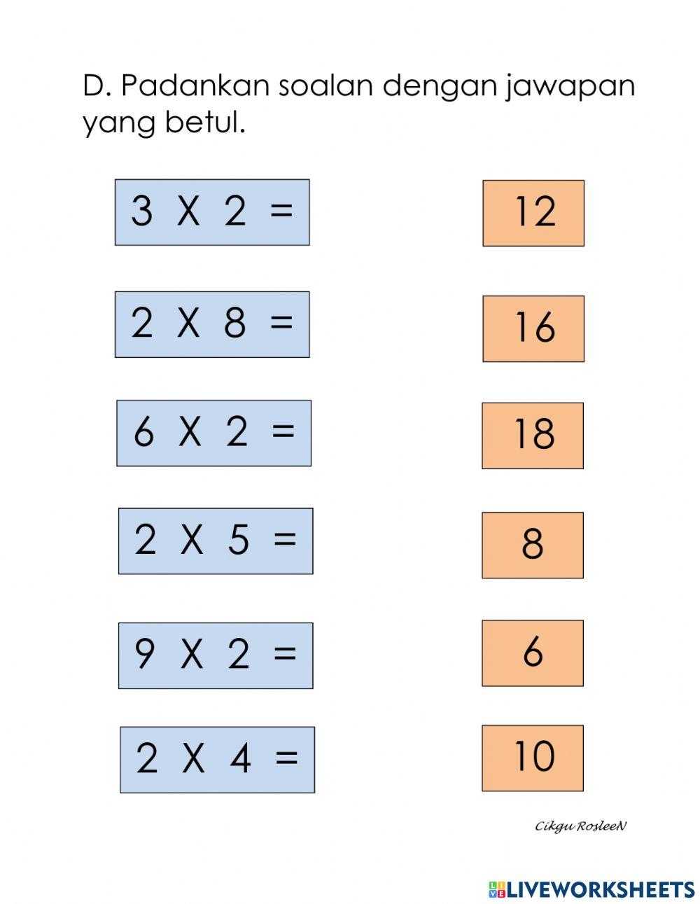 OPERASI DARAB: Sifir 2 worksheet | Live Worksheets
