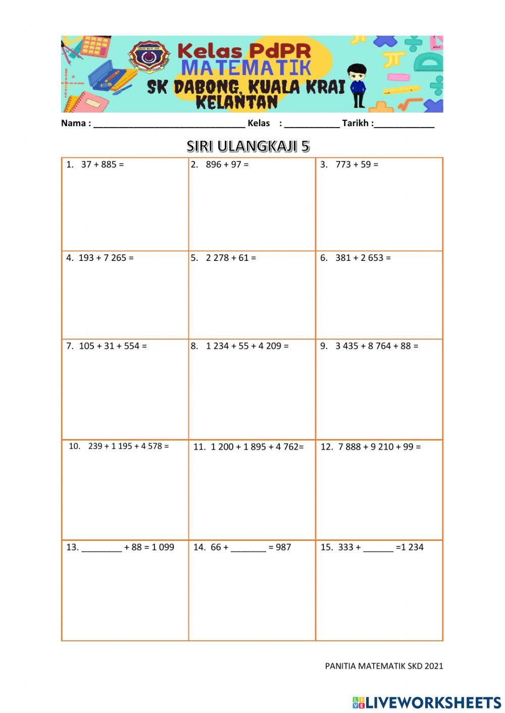 Matematik online exercise for SEK RENDAH | Live Worksheets