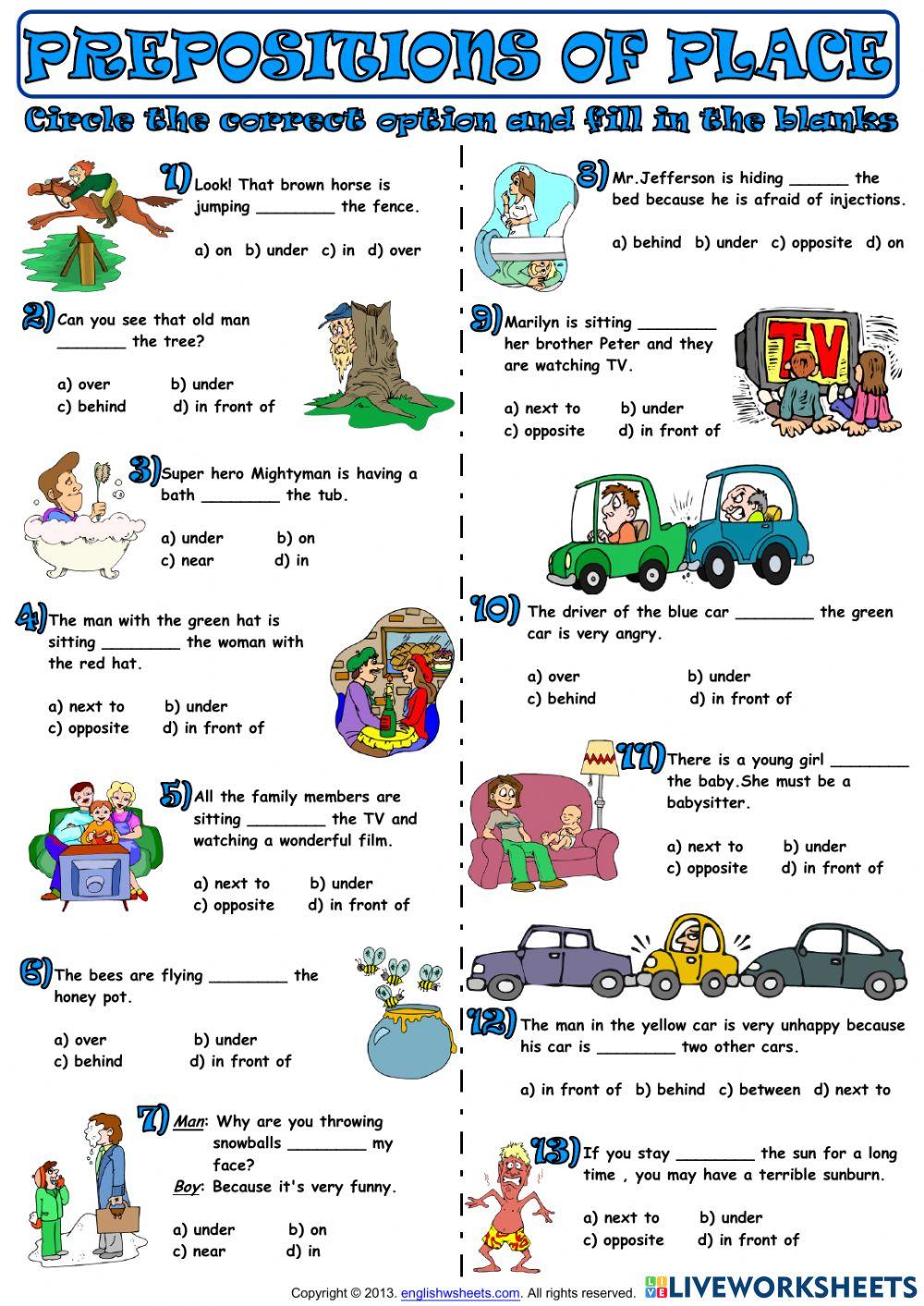 Preposition of place online exercise for | Live Worksheets