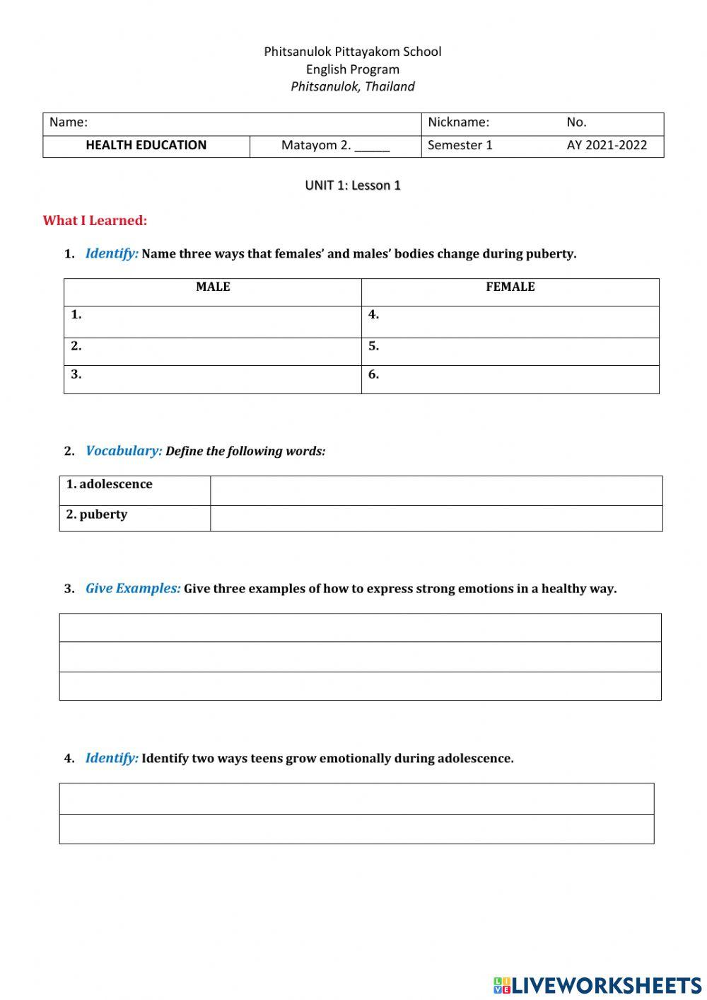 M 2 Health Unit 1 Lesson 1 Online Exercise For Live Worksheets m-2-health-unit-1-lesson-1-online-exercise-for-live-worksheets