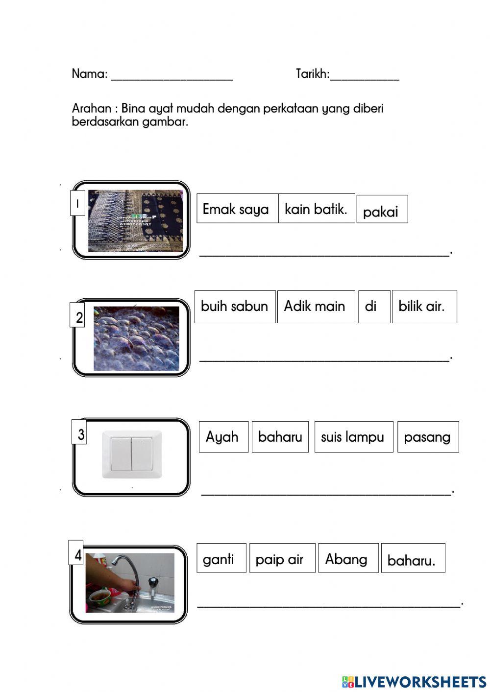 Ayat mudah vokal berganding worksheet | Live Worksheets