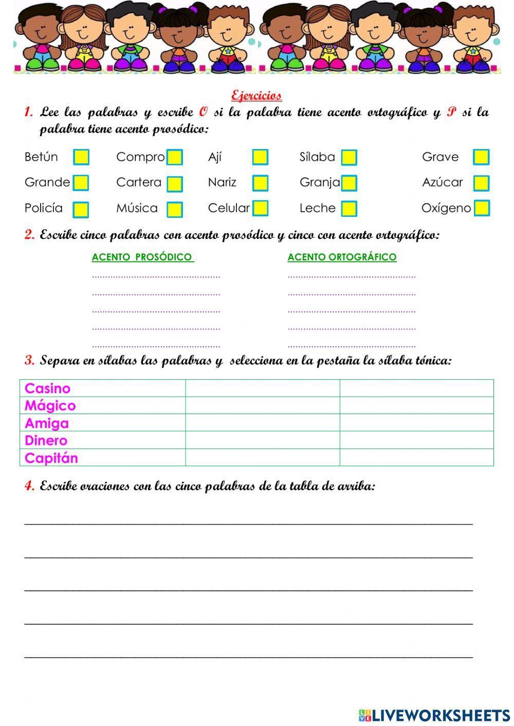 El acento | Free Interactive Worksheets | 1300780