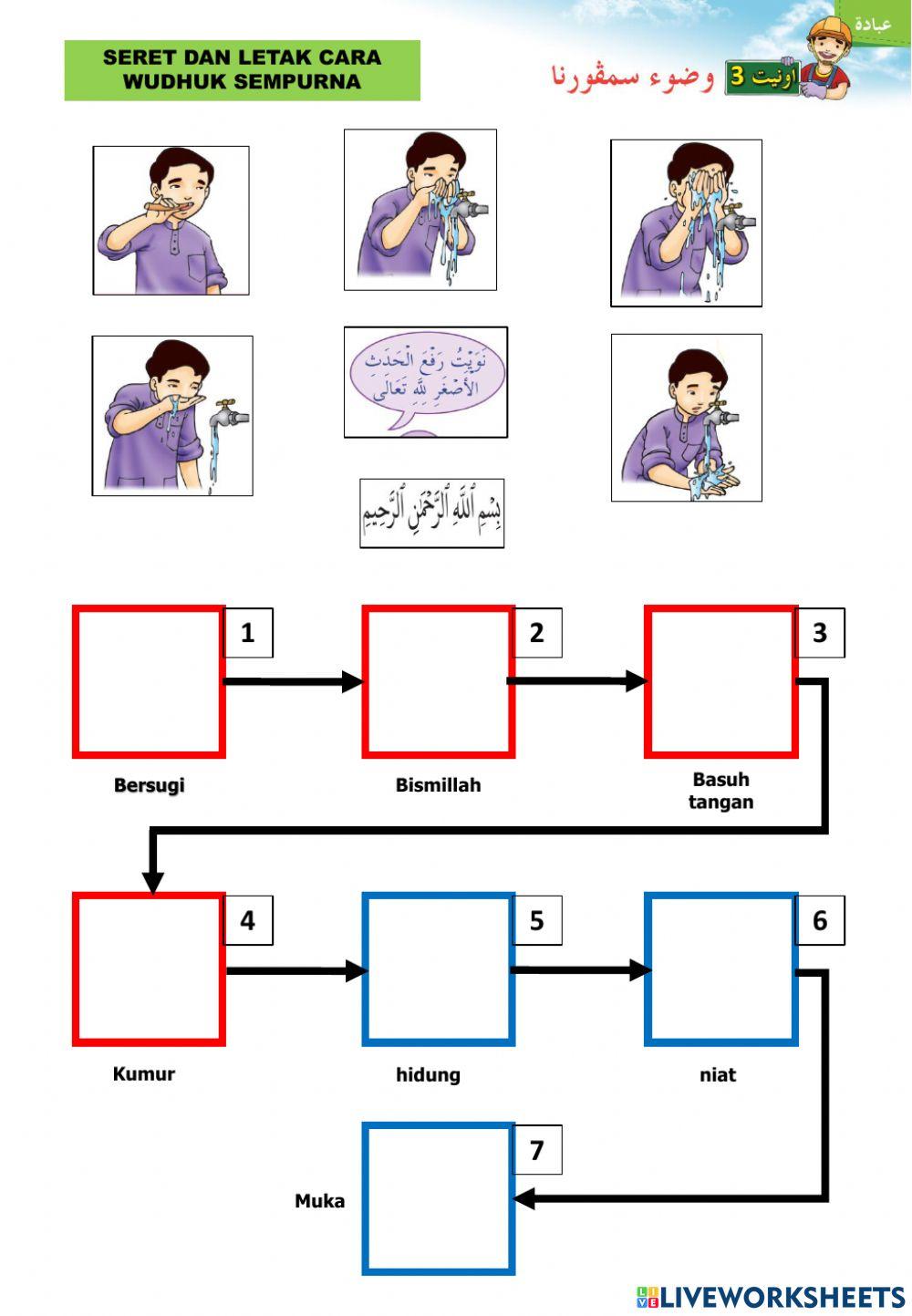 Susun Cara Wudhuk Sempurna Tahun 1 worksheet | Live Worksheets