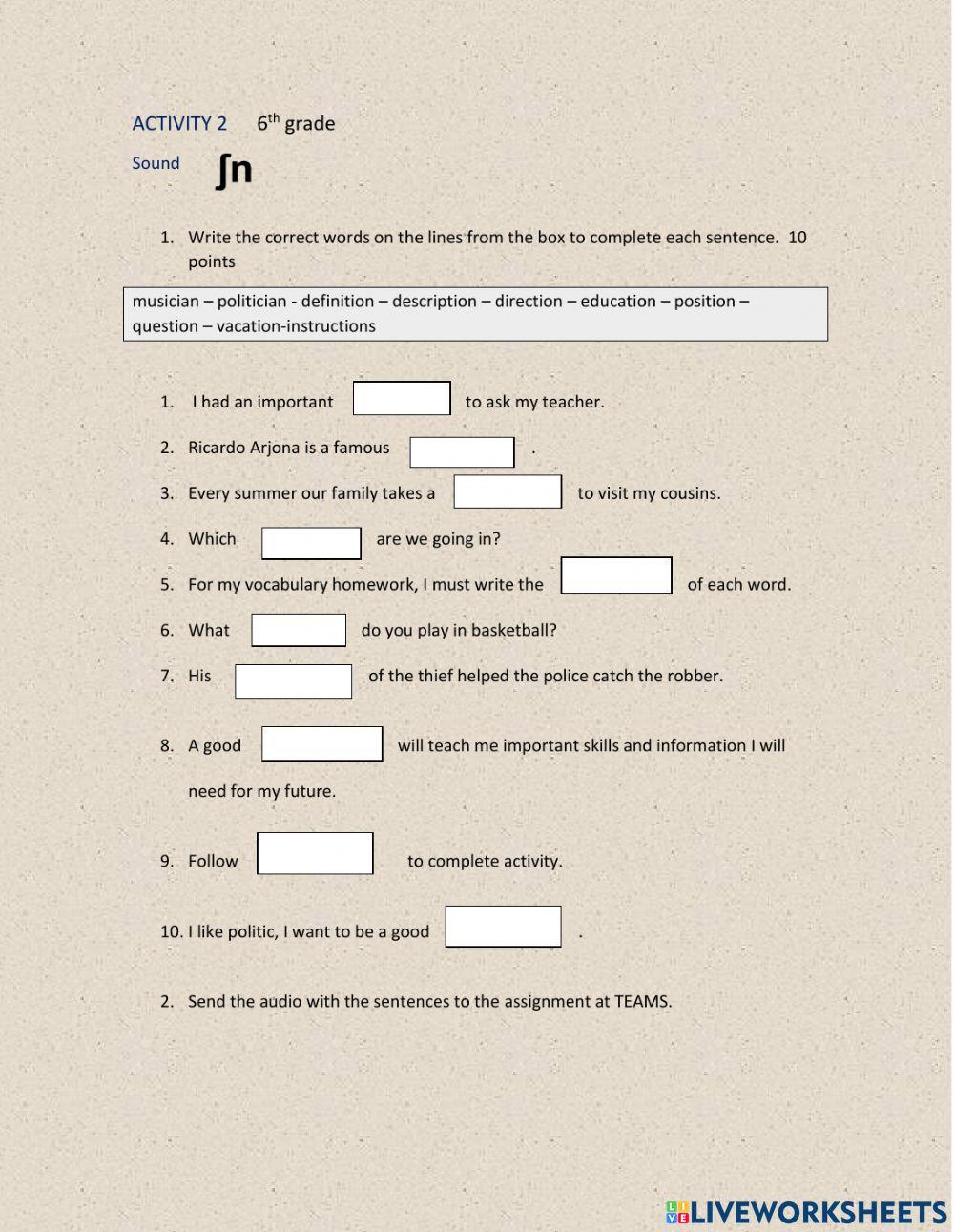 ACTIVITY TO -tion, -cian online exercise for | Live Worksheets