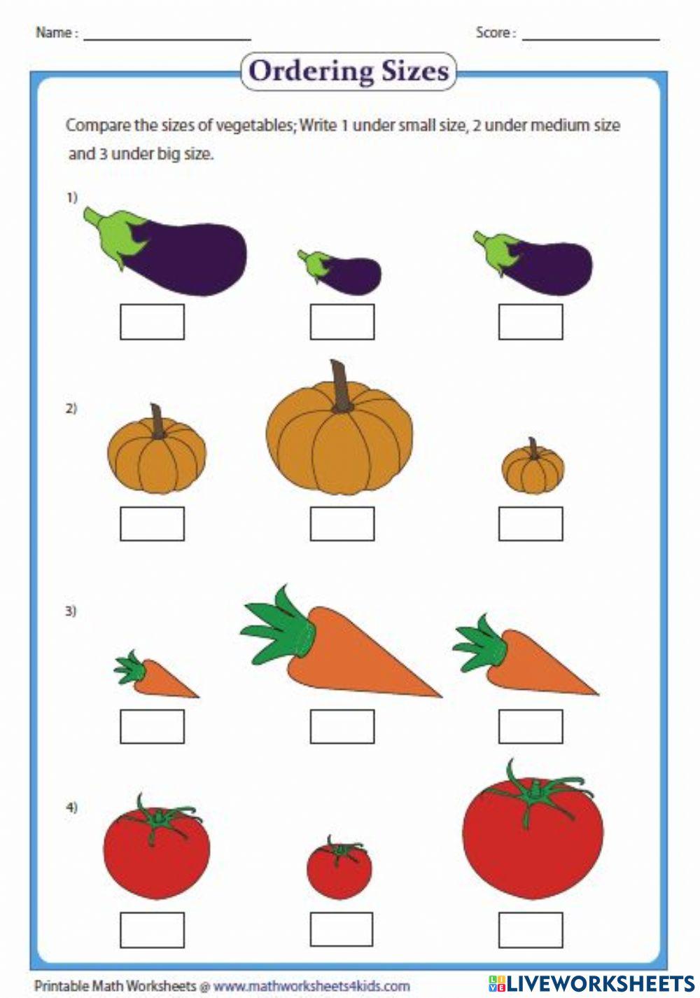 Ordering sizes worksheet | Live Worksheets