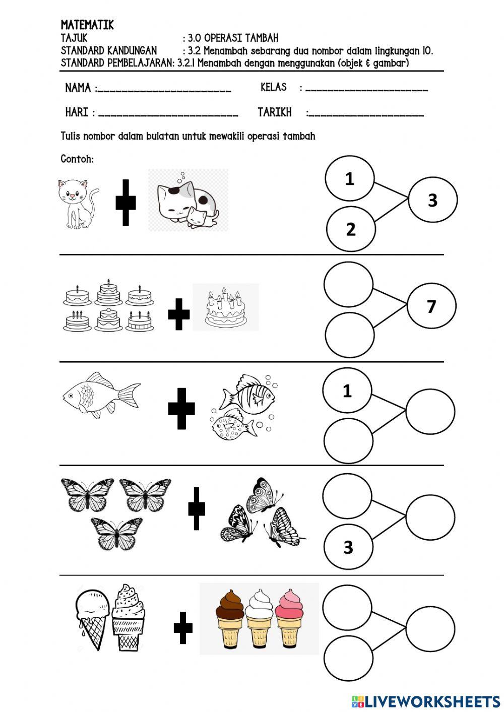 Operasi Tambah Lingkungan 10 exercise | Live Worksheets
