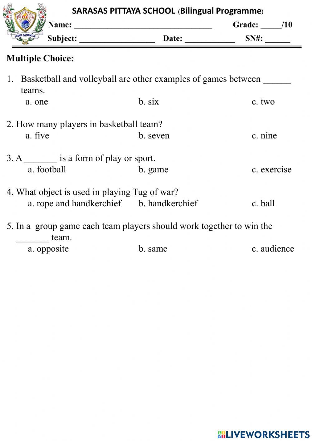 Multiple Choice online exercise for 7 | Live Worksheets